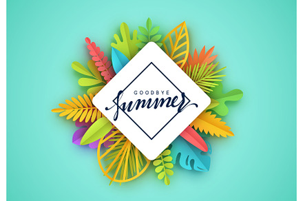 Tropic summer background, palm leaf, paper flower., a Packaging Mockup ...