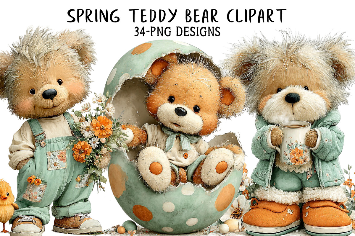Spring Teddy Bear Illustration Bundl, an Illustration by Daily.Designs