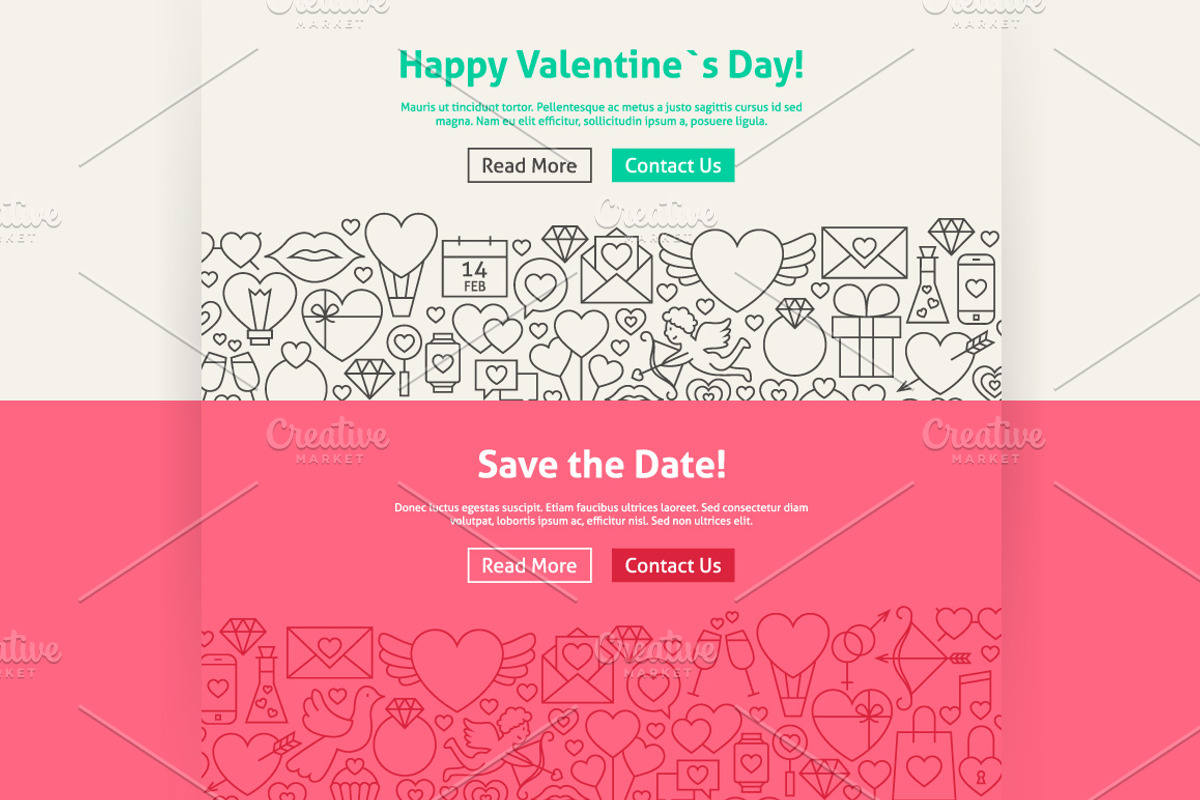 Valentine`s Day Line Art Web Banners, an Illustration by Anna_leni