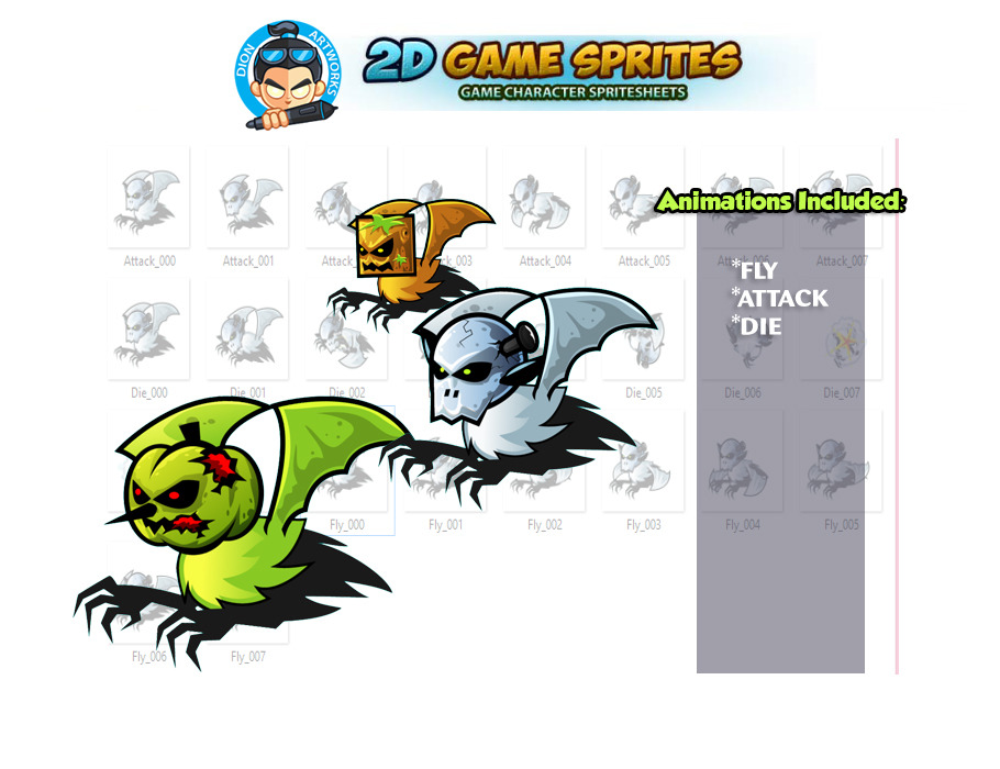 Flying Monster Game Sprites, an Illustration by DionArtworks | Creative ...