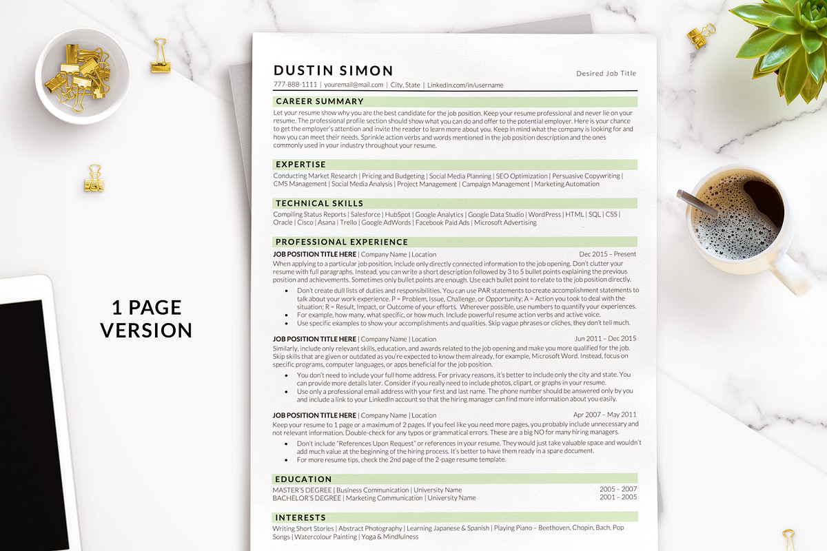 Green ATS Friendly Resume Template | Creative Market
