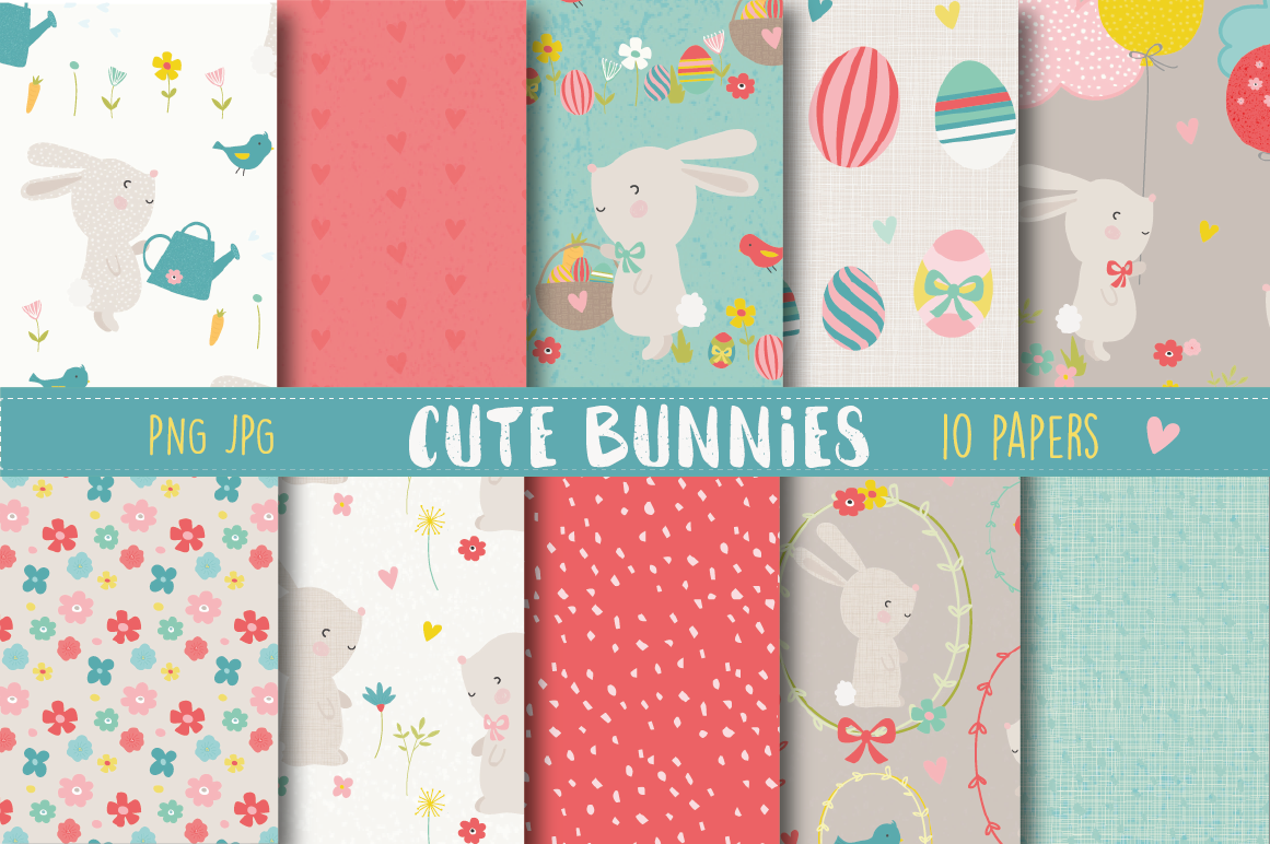 Cute bunnies paper, a Pattern Graphic by Poppymoondesign