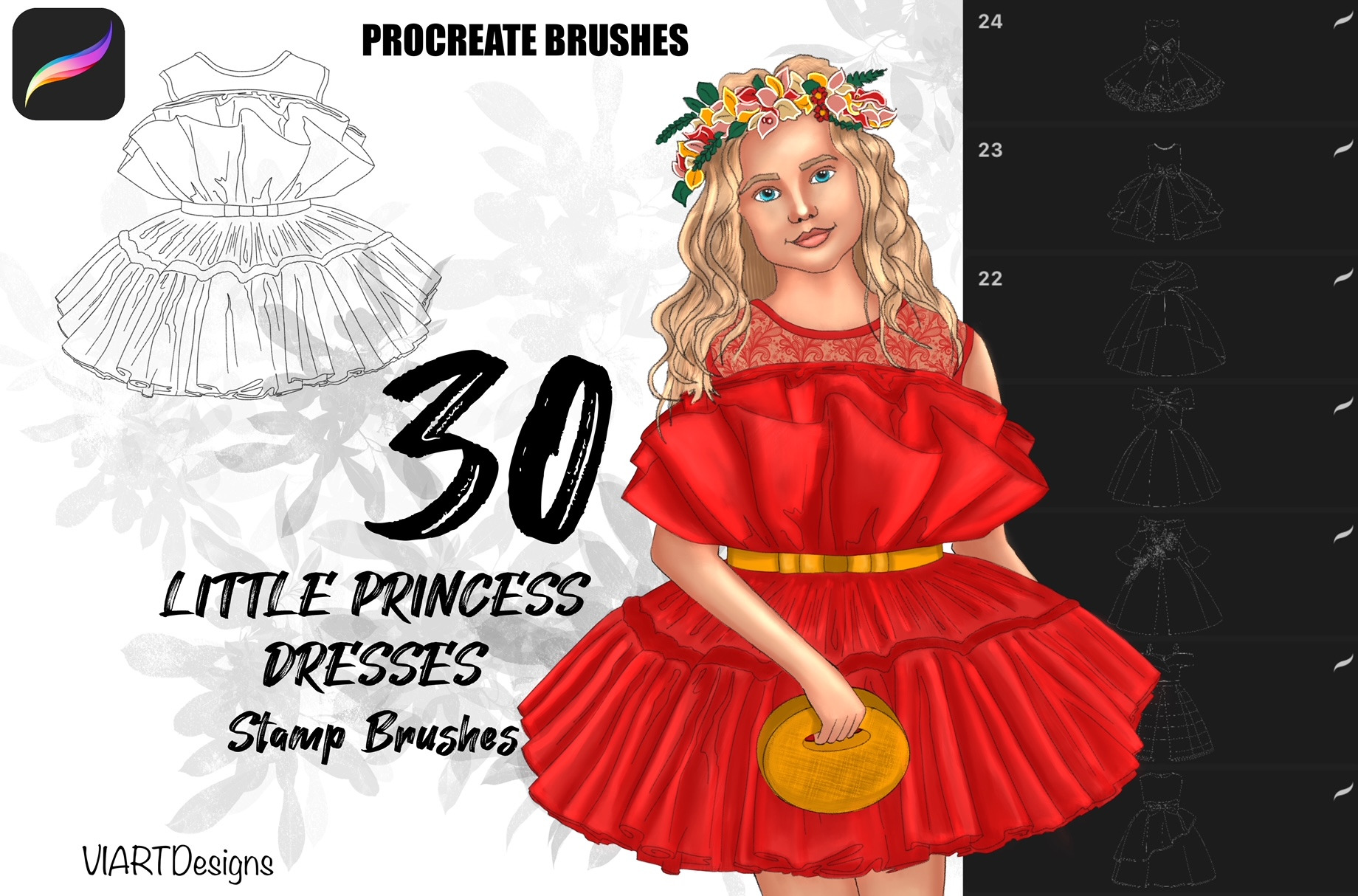 Fashion little dresses for Procreate, a Brush Add-On by VIARTDesigns