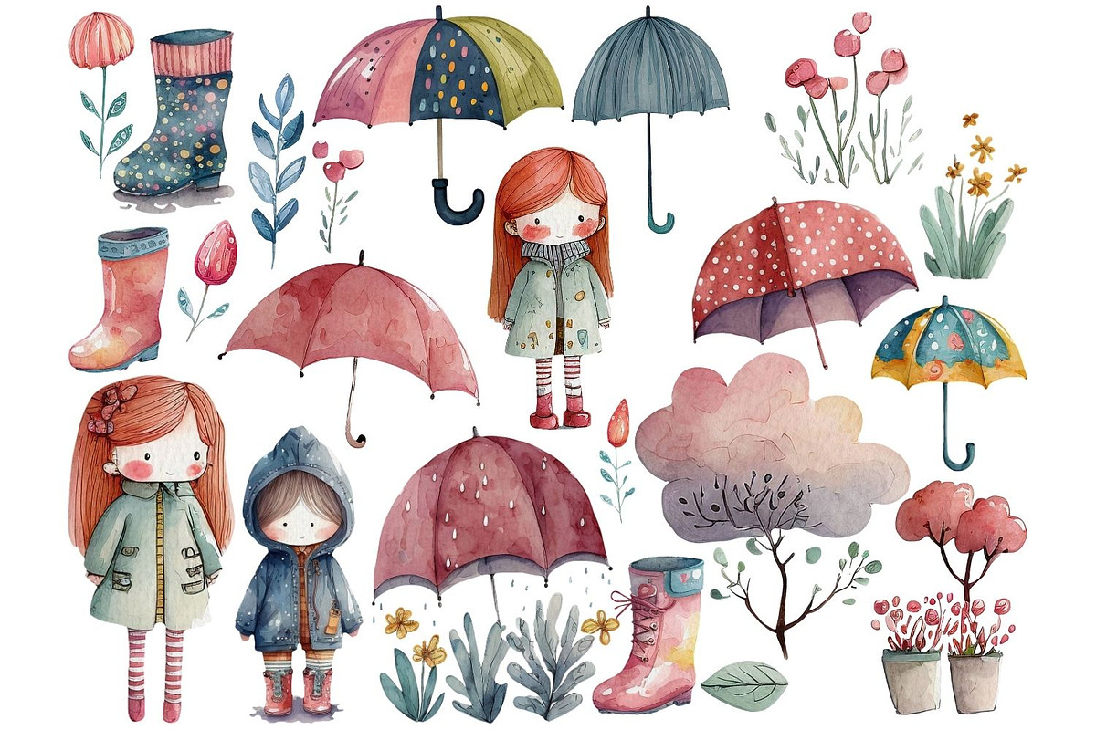 Rainy Day Spring Clipart Collection, a Graphic by JBArt Clipart