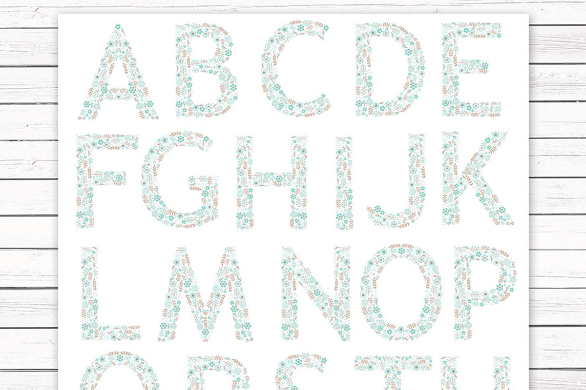Vector mint floral alphabet, a Decorative Illustration by designloverstudio