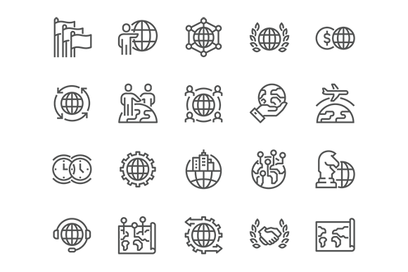 Line Global Business Icons, an Outline Icon by Davooda | Creative Market