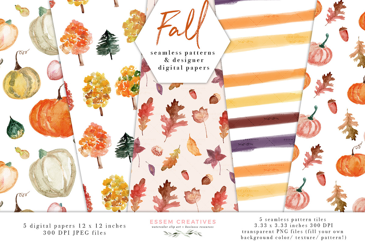 Fall Patterns Digital Paper Pack, a Pattern Graphic by Essem Creatives