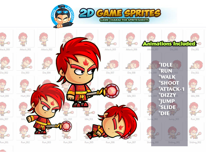 Fire Mage Game Sprites, an Illustration by DionArtworks
