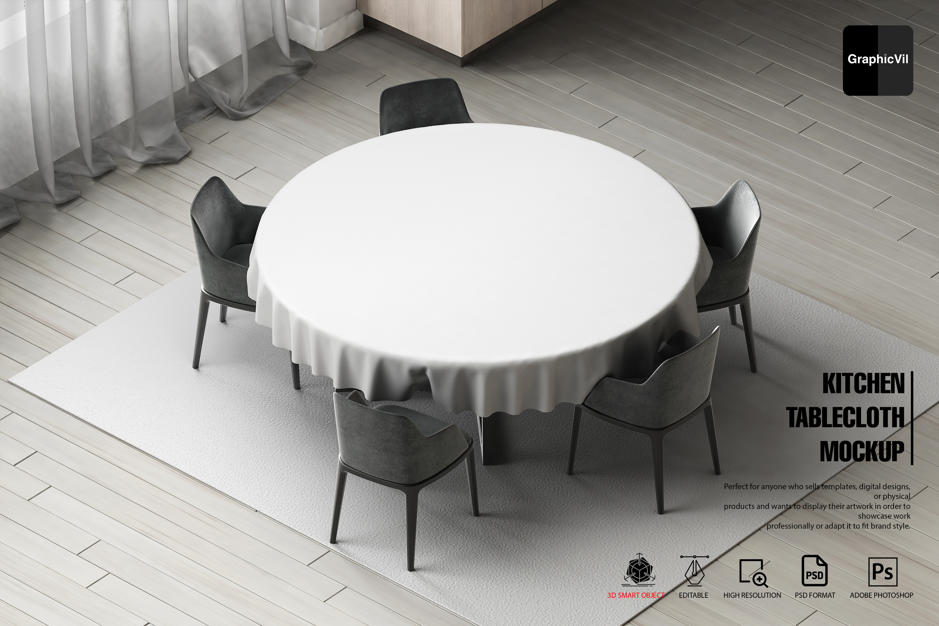 Kitchen Set Scene Tablecloth Mockup