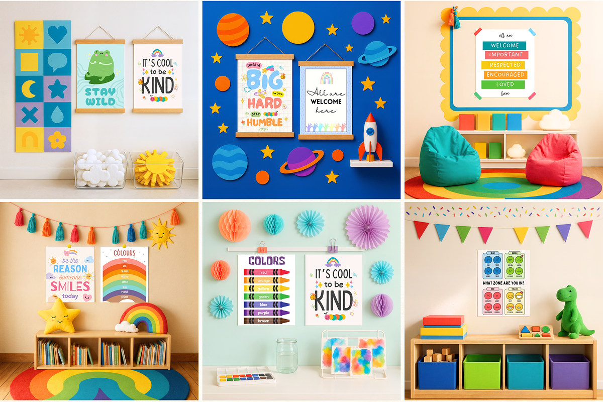 25 Classroom Poster Mockups for Canva | Bright Elementary Teacher Decor