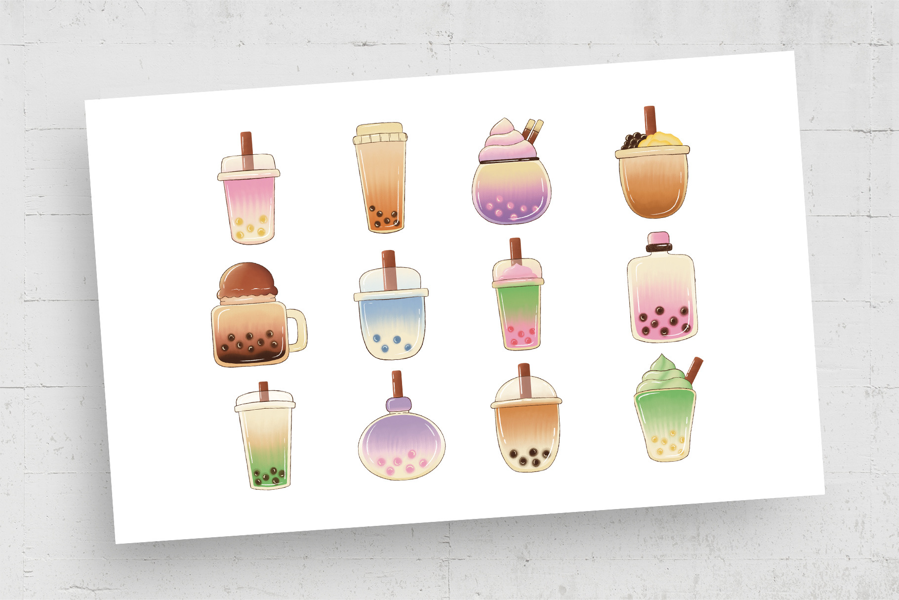 Boba Bubble Tea Clipart Icons, an Illustration by DesignerCandies