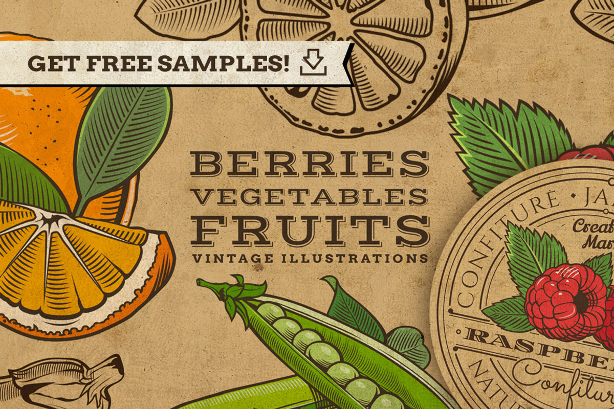 Vintage Fruits and Vegetables, an Object Graphic by ConceptCafe