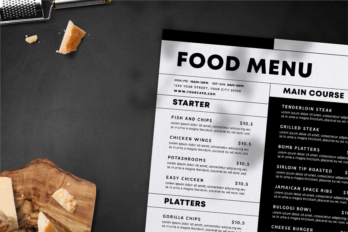 Simple Food Menu, a Print Template by The Savory Directors