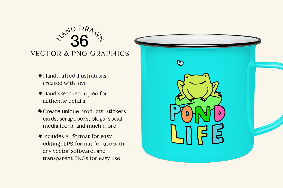 Pond Life & Frogs Clipart Set, an Animal Illustration by Lemonade Pixel