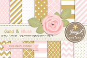 Gold and Blush Pink Digital Paper, a Pattern Graphic by JennyL Designs