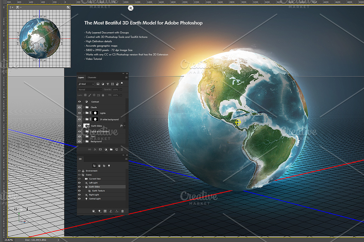 3D Planet Earth World for Photoshop, an Action Add-On by Giallo