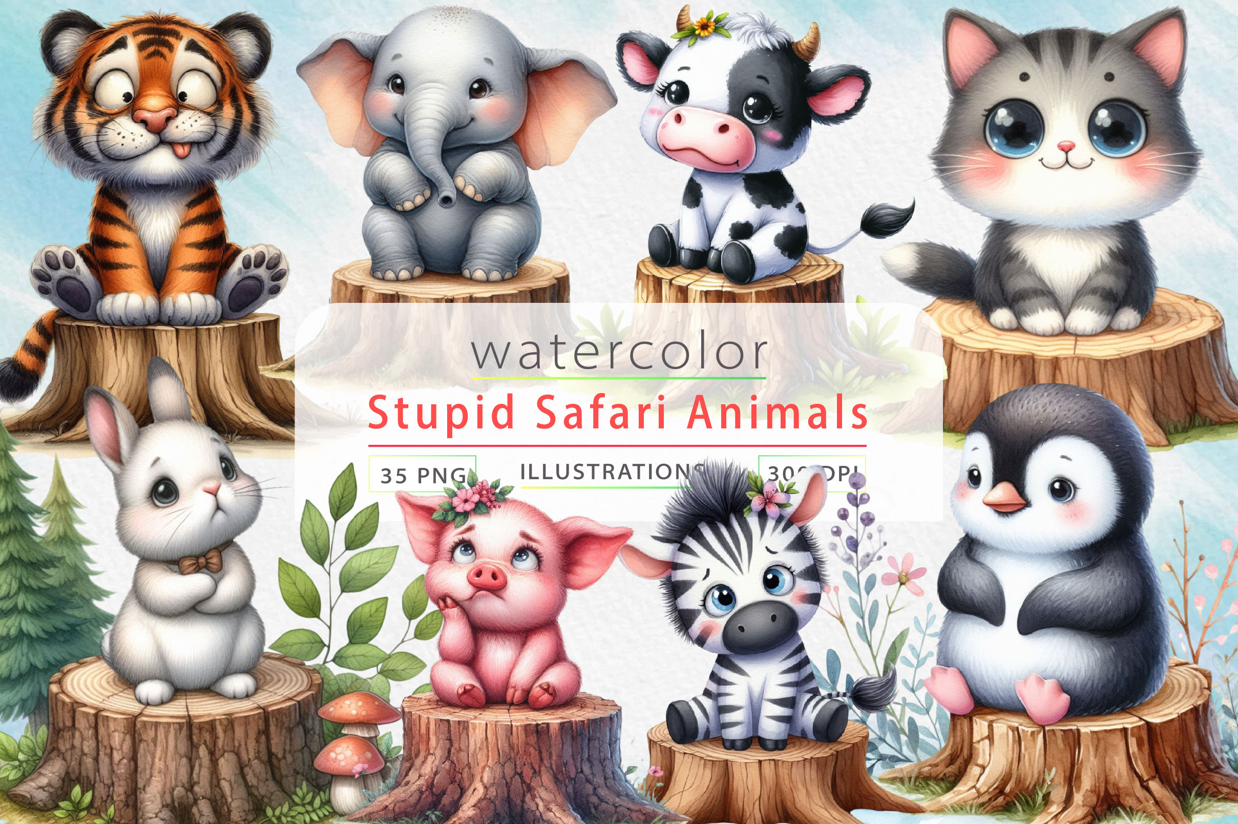 Stupid Safari Animals Clipart PNG, a Work Illustration by LiustoreCraft