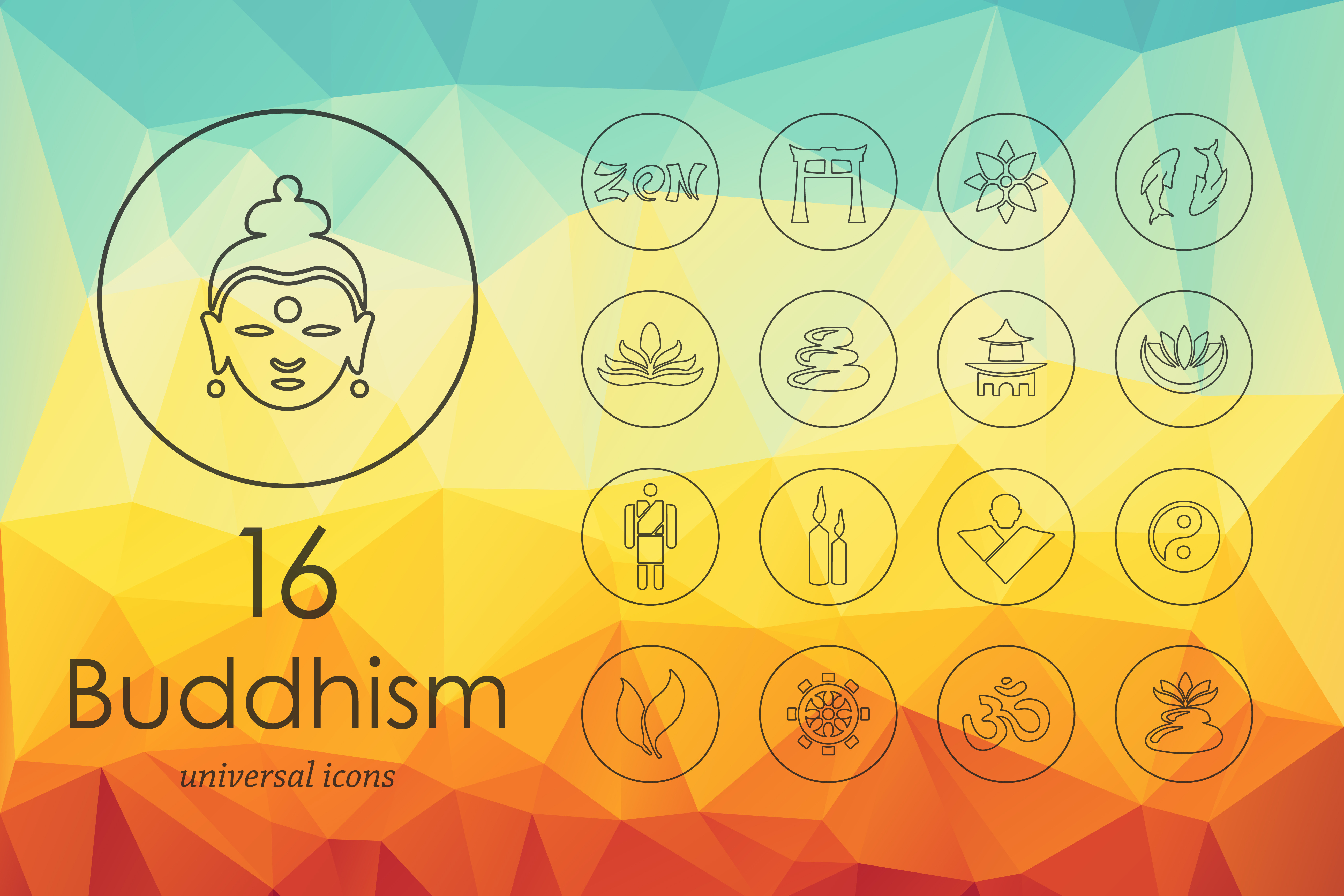 16 buddhism line icons, an Icon by Palau | Creative Market