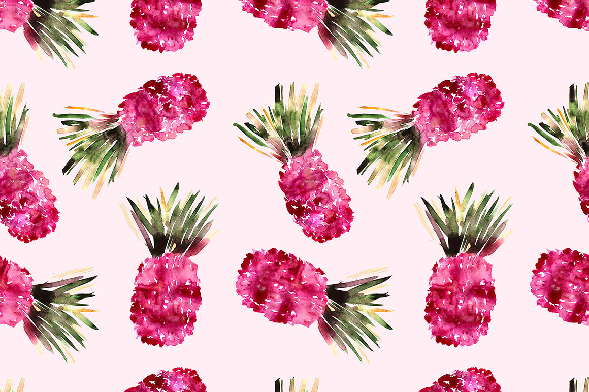 Pink pineapples watercolor pattern, a Pattern Graphic by Katerina Tova