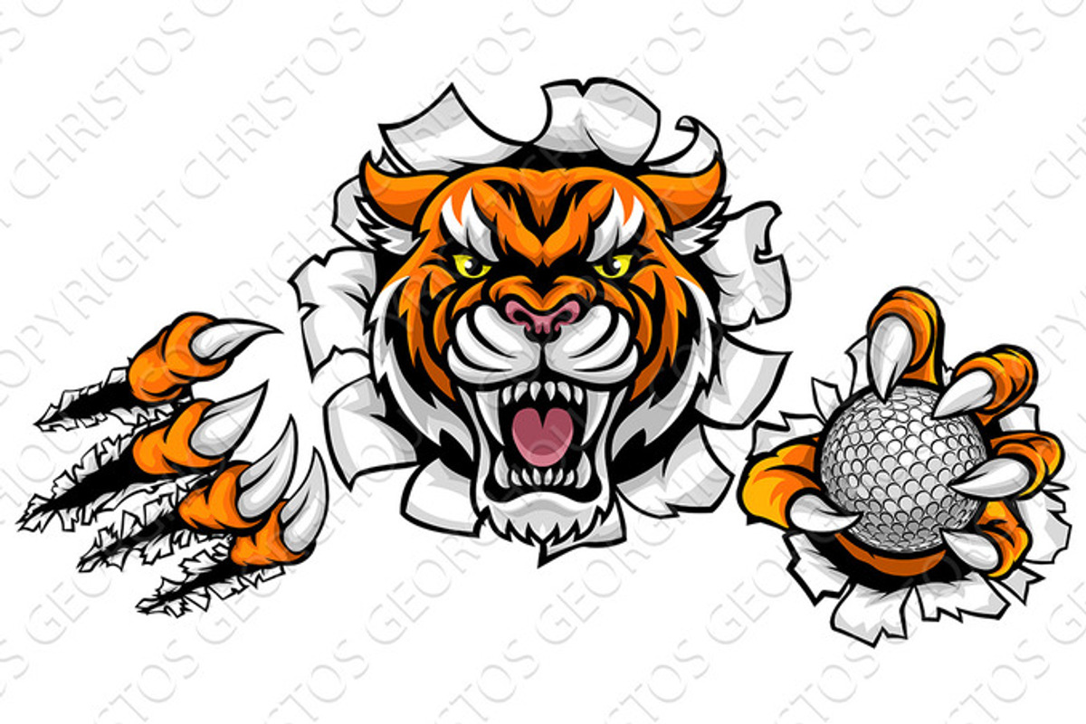 Tiger Holding Golf Ball Breaking Background, an Animal Illustration by ...