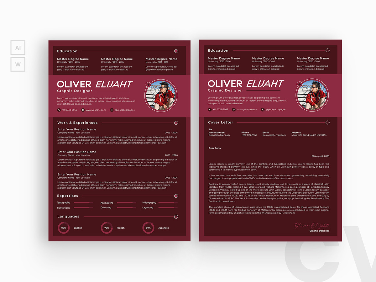 Red Color Resume CV, a Resume Template by iDoodle Studio