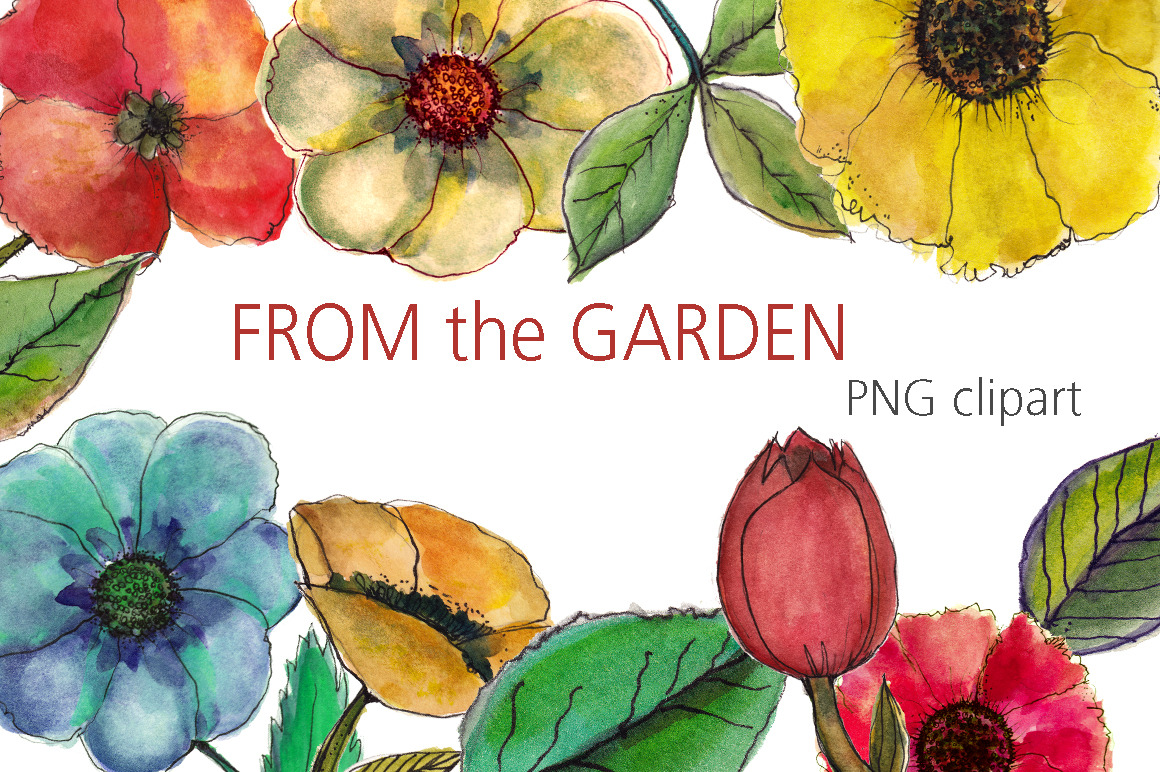 watercolor clipart Garden flowers, an Illustration by Sweet Fig