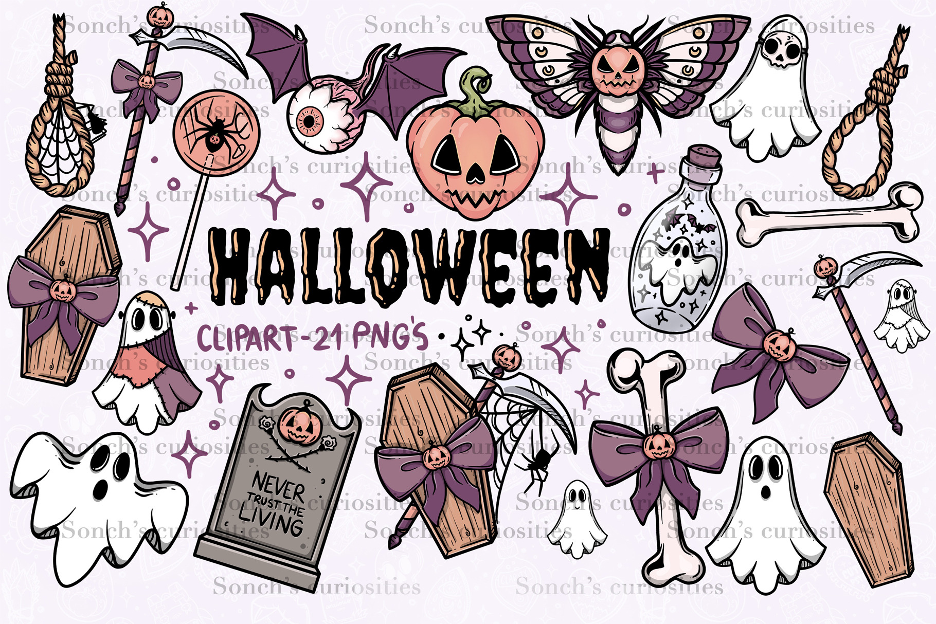 Spooky Halloween PNG Clipart pack, an Illustration by Sonch' s Curiosities