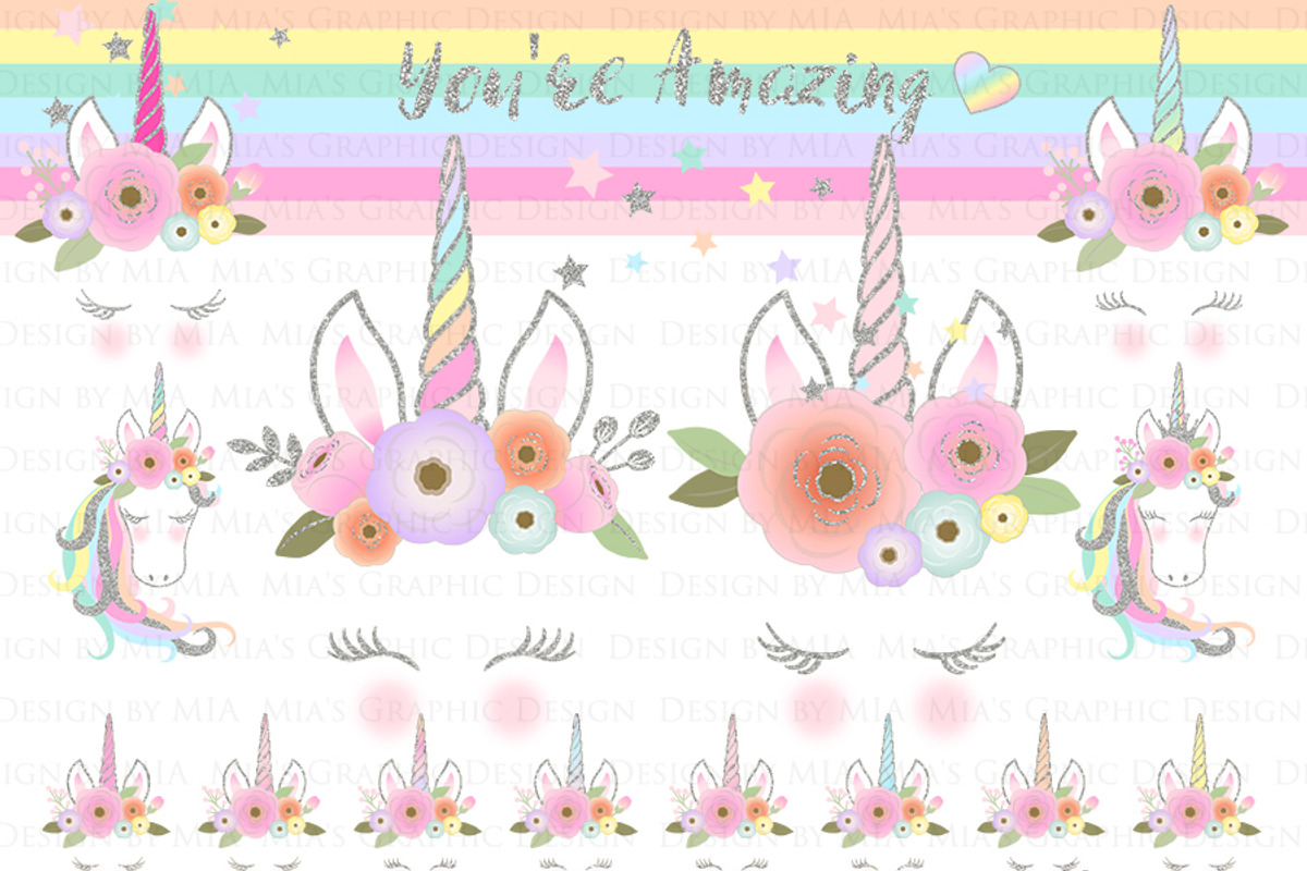 Unicorn Faces Silver Clipart,Pattern, an Illustration by Mia's Graphic ...