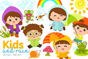 Kids on Rainy Days Vector Clipart, a Graphic by Peekadillie Art
