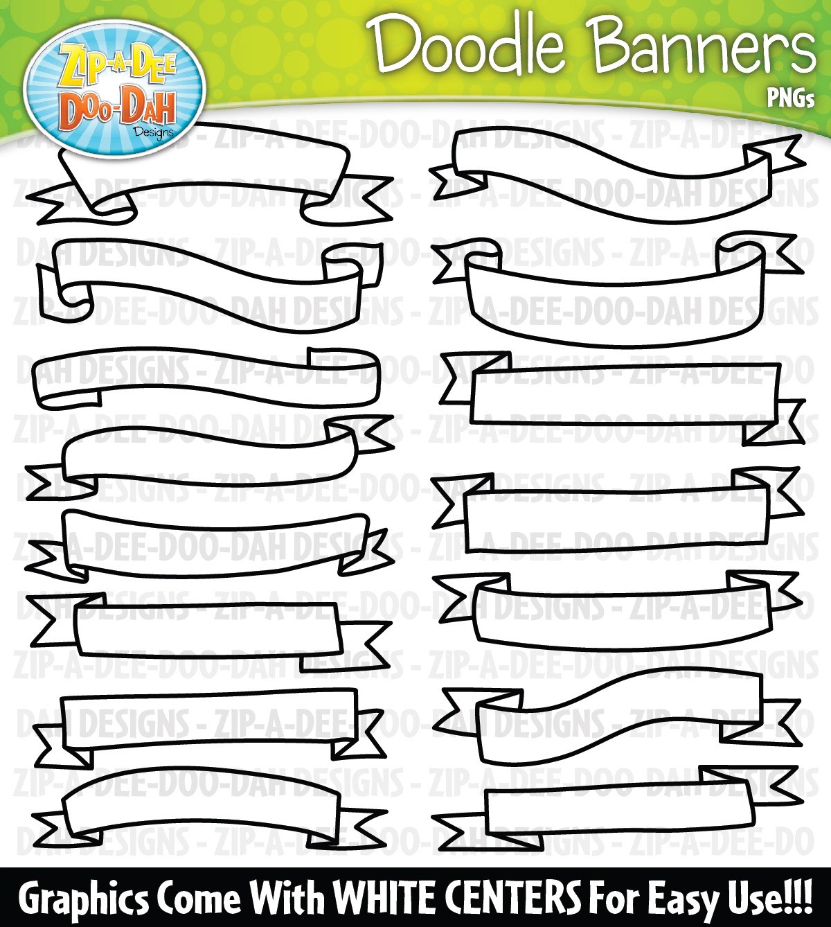 Doodle Ribbons Clipart Set 1, an Illustration by Zip-A-Dee-Doo-Dah Designs