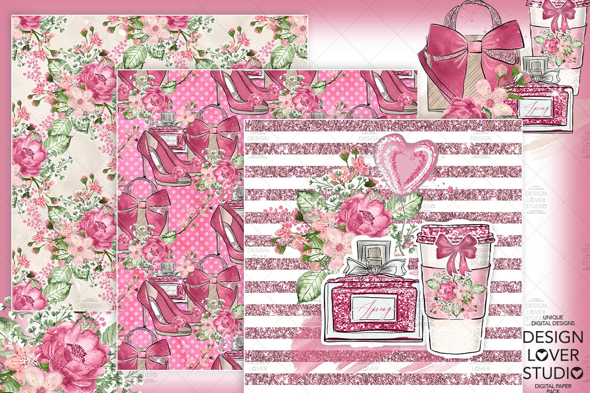 -50% Spring Girl digital paper pack, a Pattern Graphic by designloverstudio