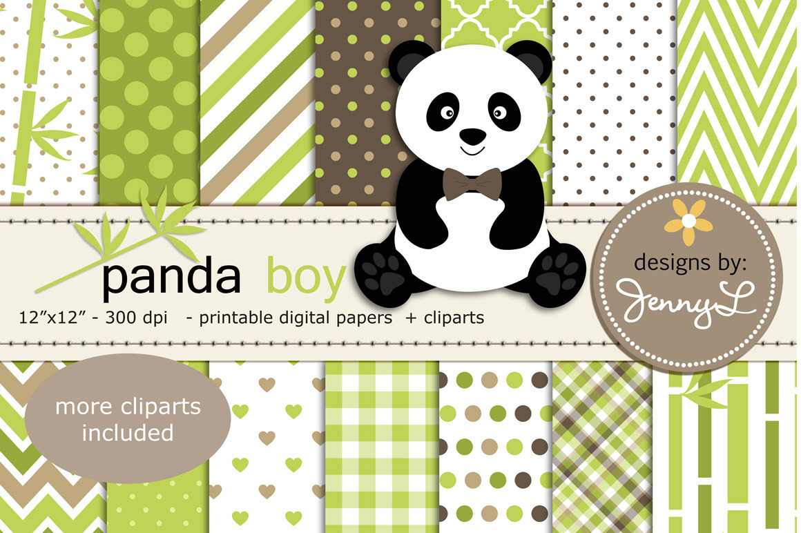Panda Boy Digital Papers & Cliparts, a Pattern Graphic by JennyL Designs