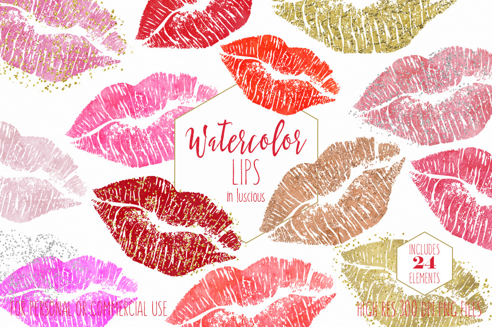 Watercolor Lips Lipstick Kisses, a Work Illustration by ClipartBrat ...