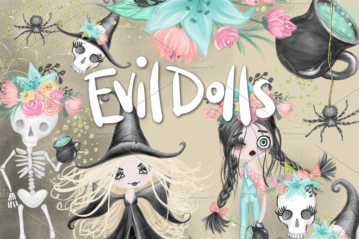 Halloween Clipart, Witch, Zombie, an Illustration by Monique Digital Art