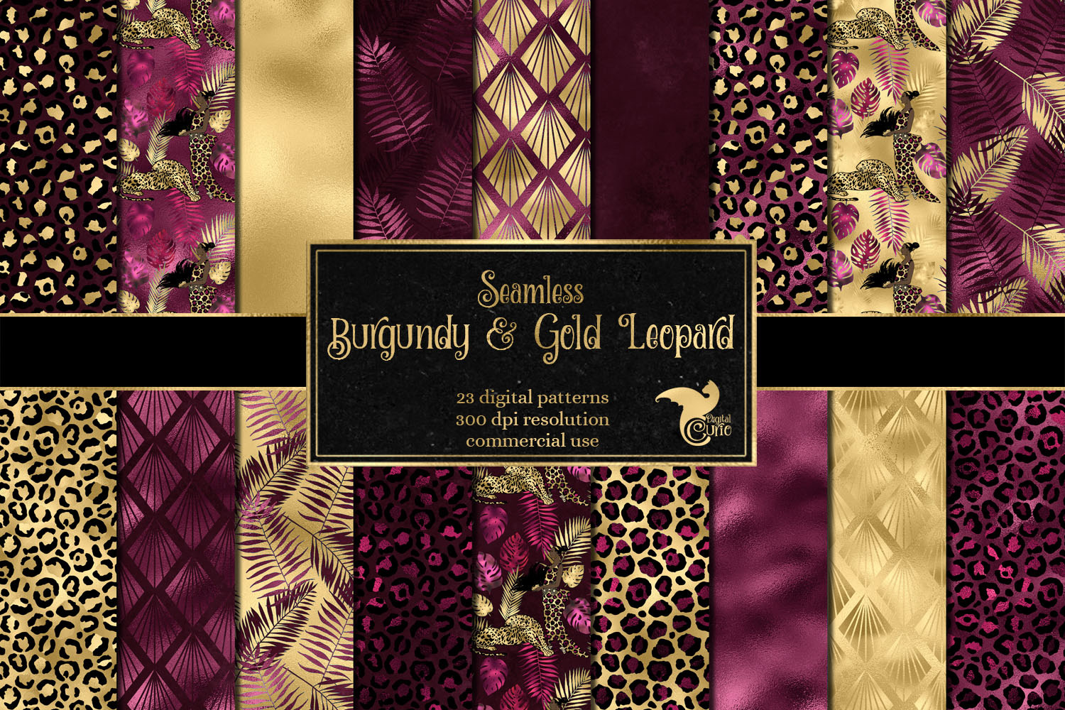 Burgundy and Gold Leopard Patterns, a Pattern Graphic by Digital Curio ...