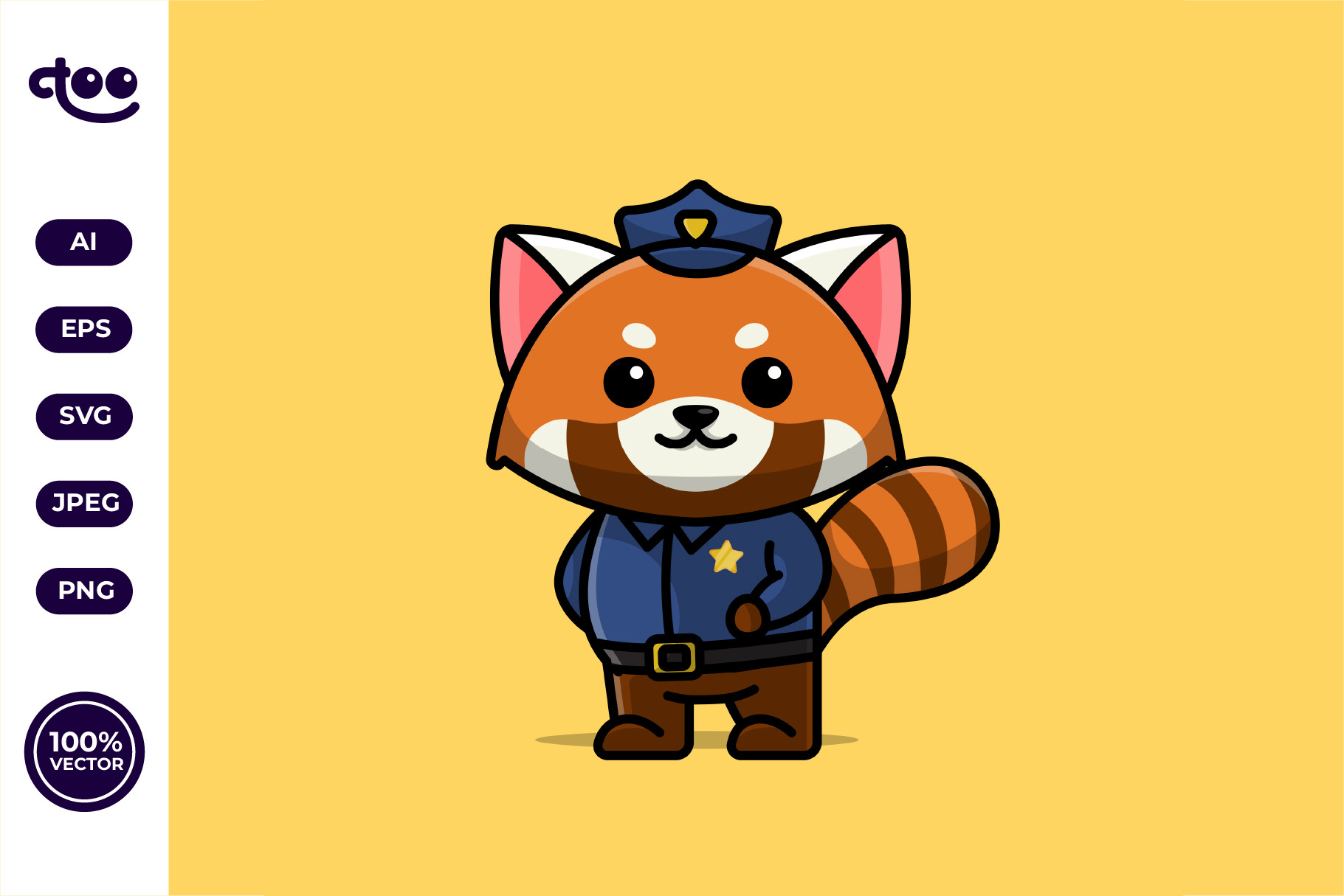 Cute police red panda cartoon vector