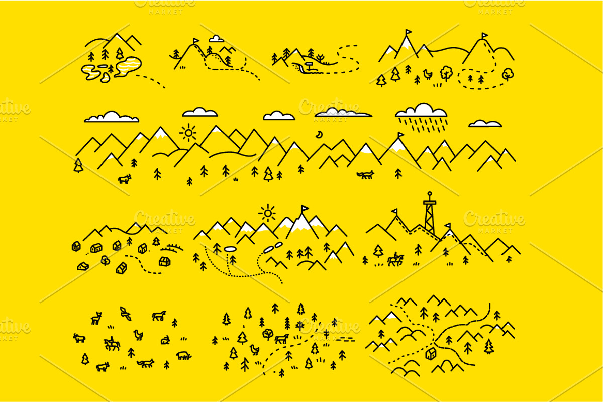 Mountains map, set graphic elements, a Texture Illustration by Ilia Design