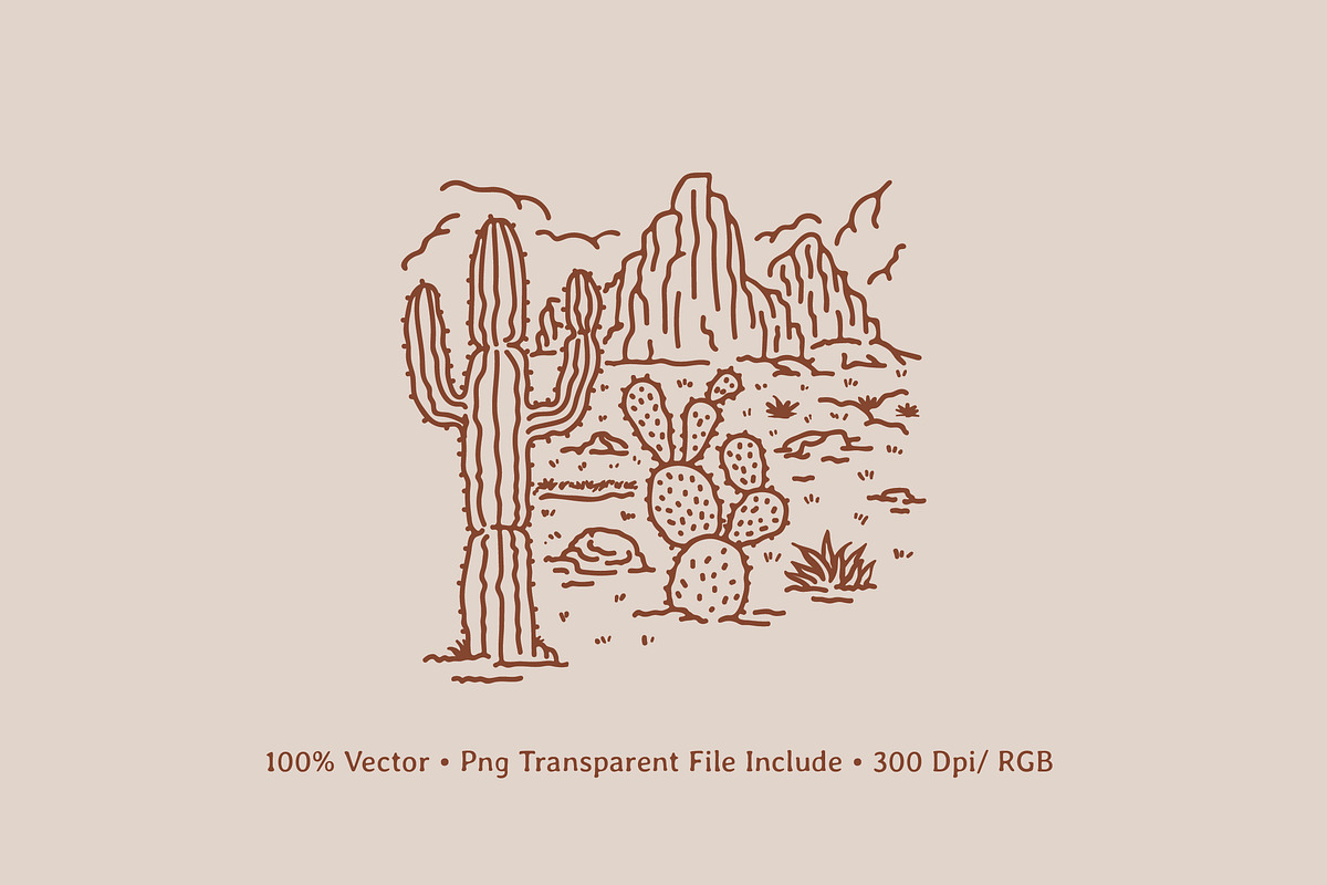 Western Desert Landscape Lineart