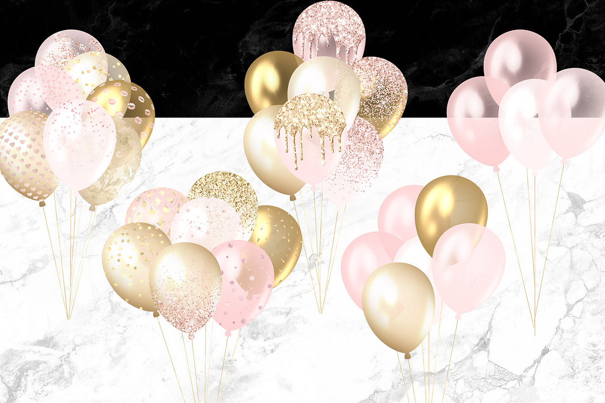 Blush and Gold Balloons Clipart, an Illustration by Digital Curio