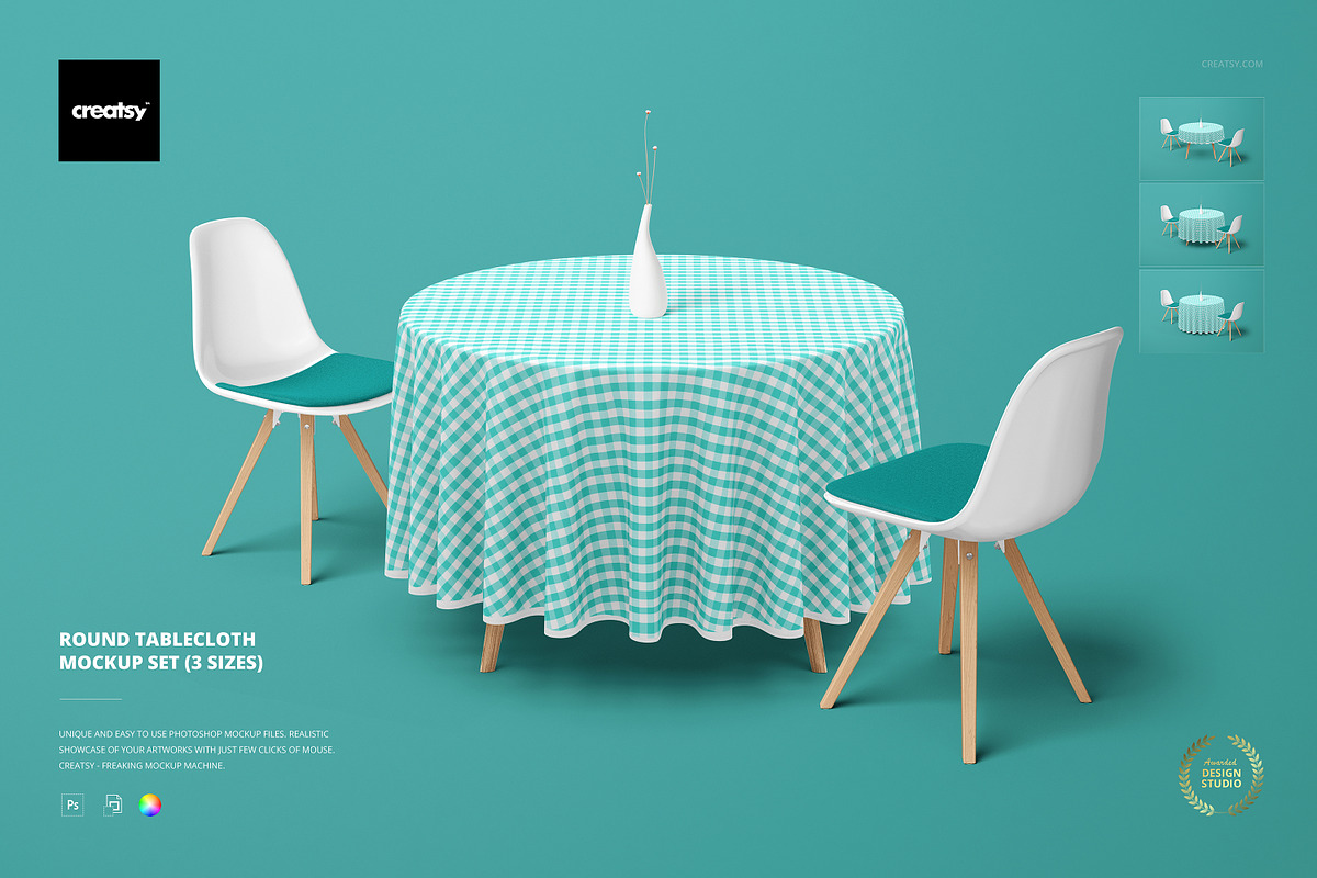 Round Tablecloth Mockup Set, a Household Mockup by creatsy5