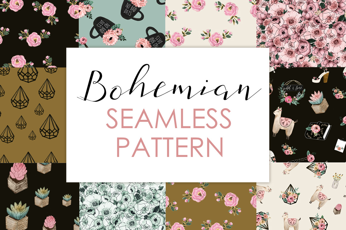 Seamless boho black patterns, a Pattern Graphic by Rosabebe