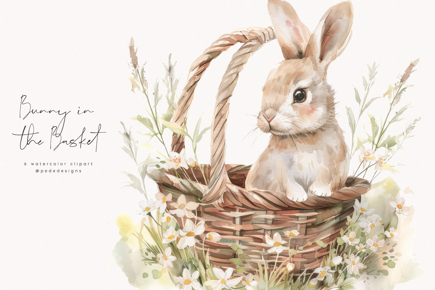 Bunny in the Basket, an Animal Illustration by PeDe Designs