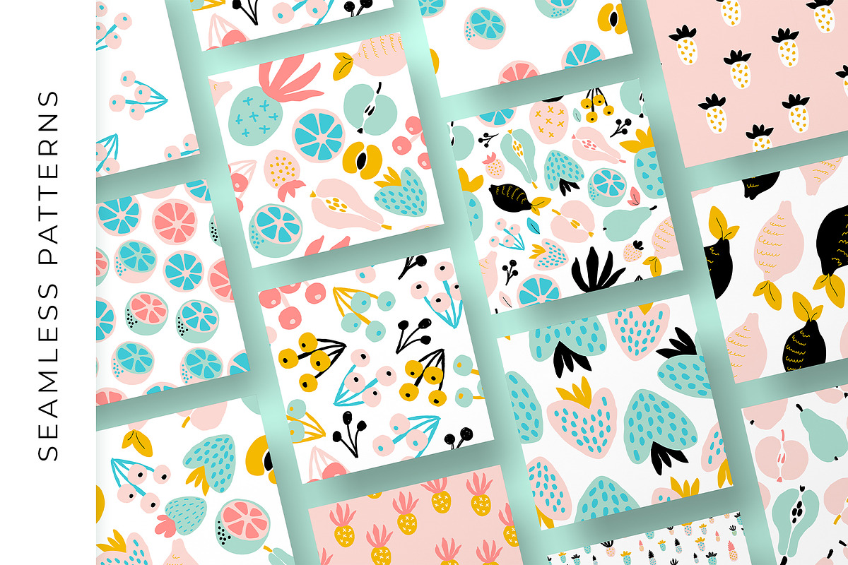 Abstract fruits pattern collection, an Object Graphic by Yamurchik