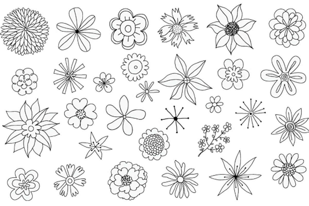 30 Hand Drawn Flowers Vector Clipart, an Illustration by Colors on Paper