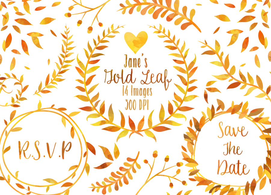Watercolor Gold Leaf Clipart, an Illustration by DigitalArtsi