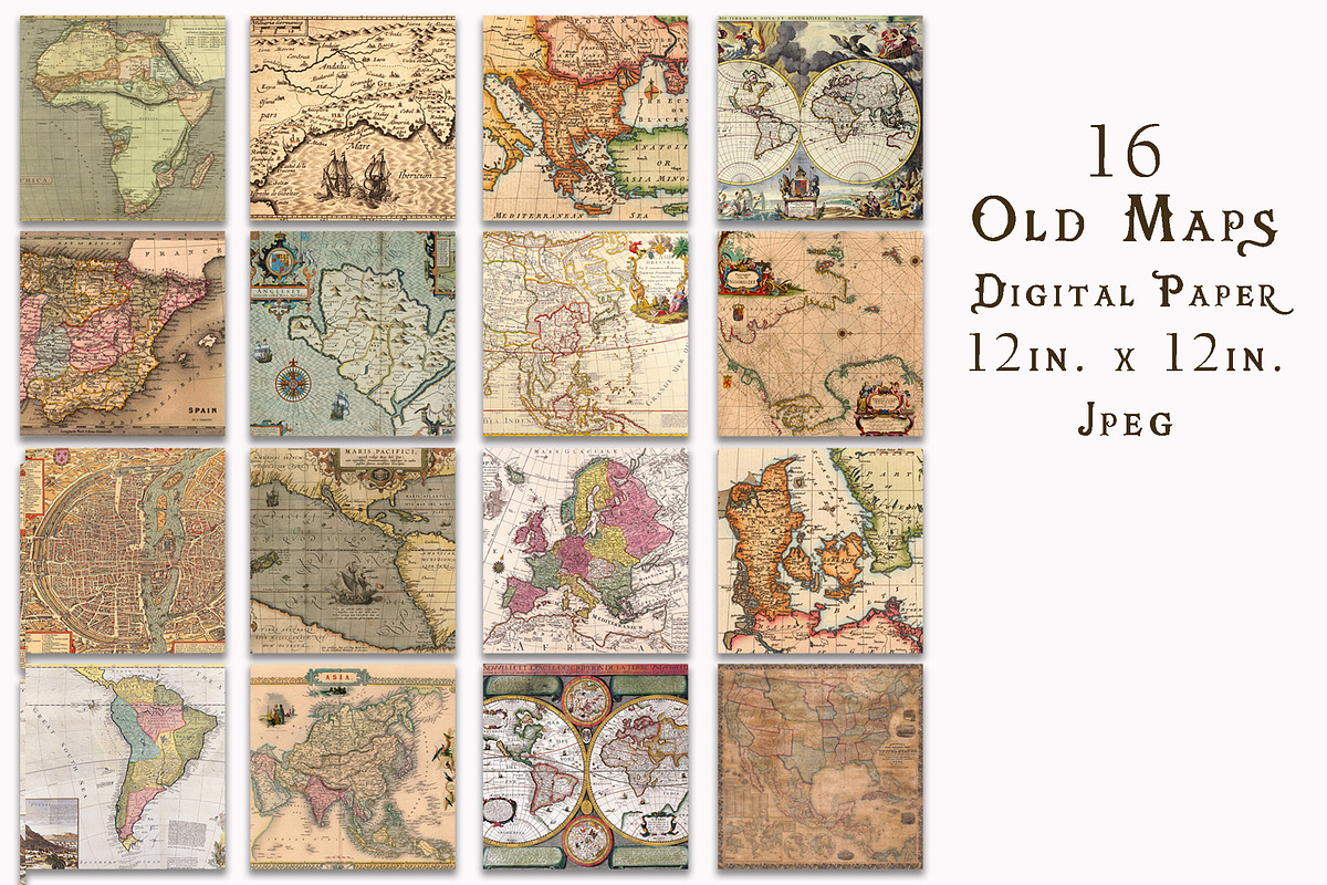 Old Maps Digital Paper, a Pattern Graphic by OldMarket Designs