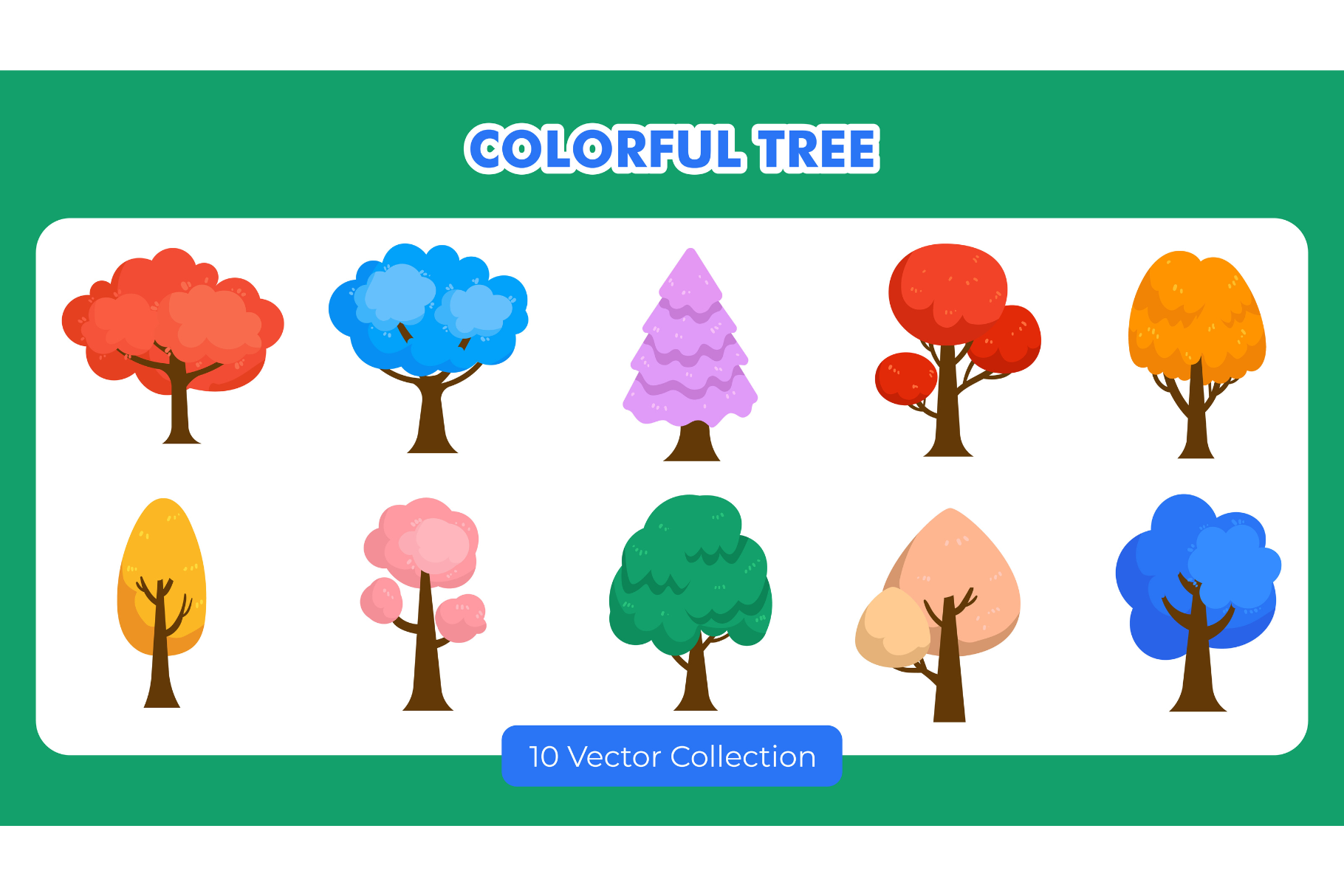 Colorful Tree Vector Set, a Decorative Illustration by Creathub Studio
