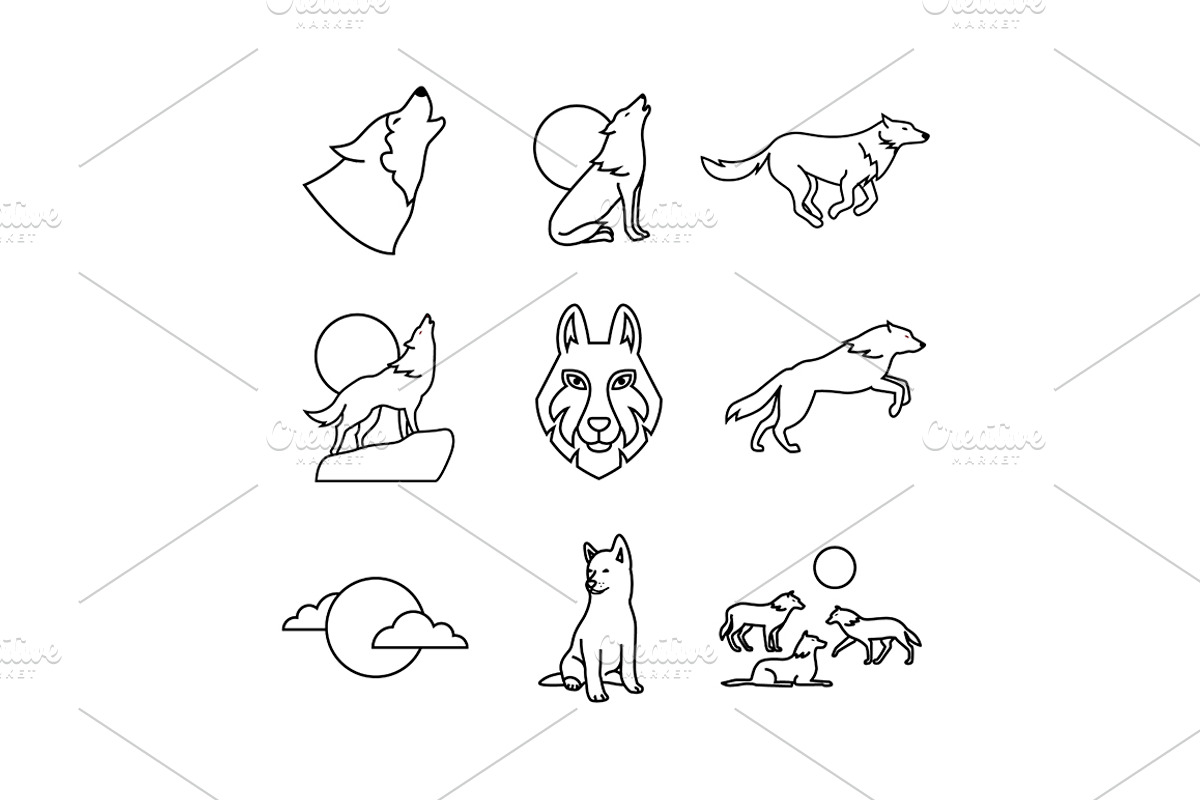 Wolves hauling at the full moon, an Outline Icon by Iconicbestiary ...