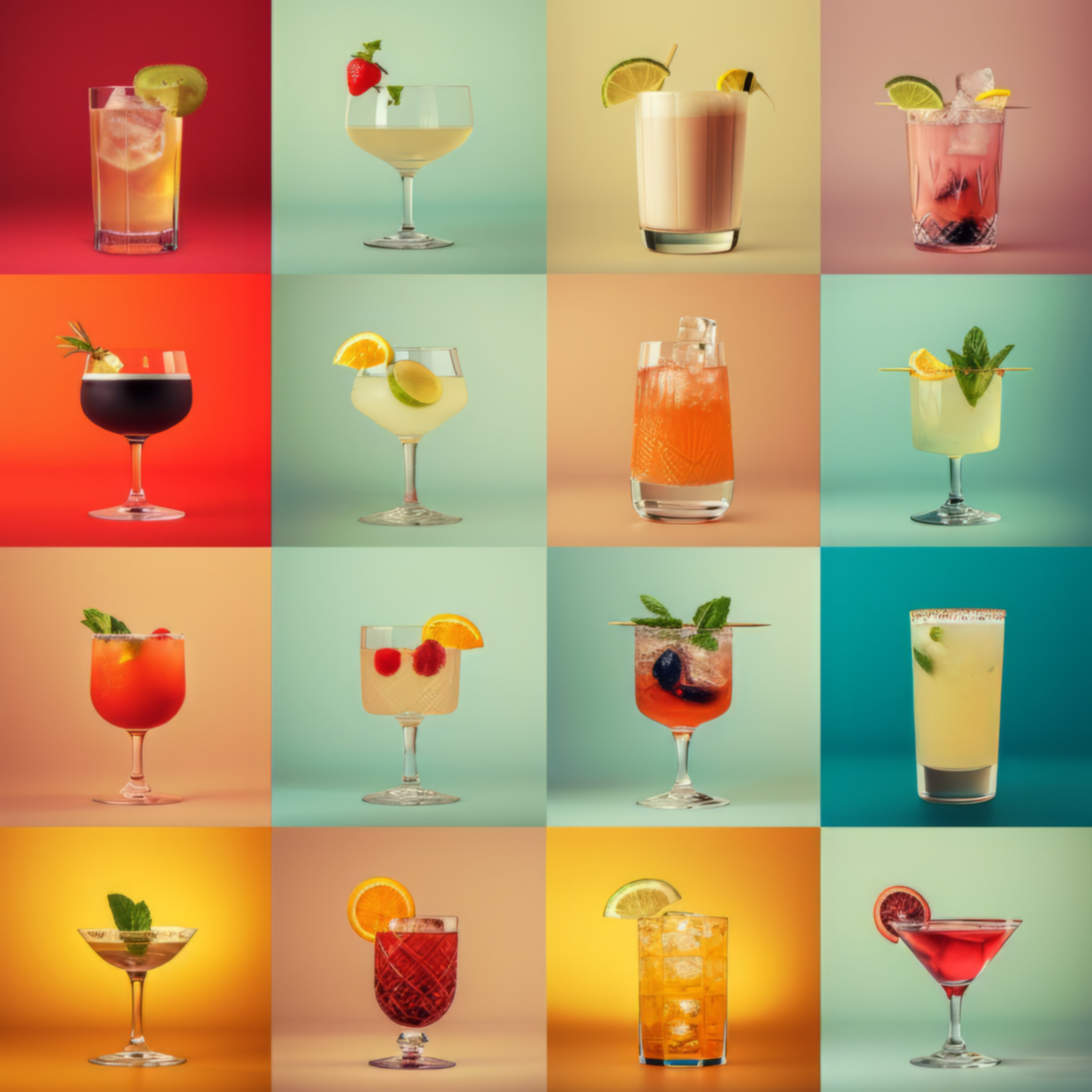 Assorted Cocktails Collection on Gradient Backgrounds, an Abstract ...