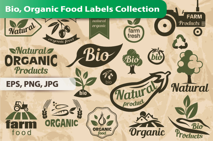 Bio, Organic Food Labels and Emblems, a Food Illustration by Janna ...
